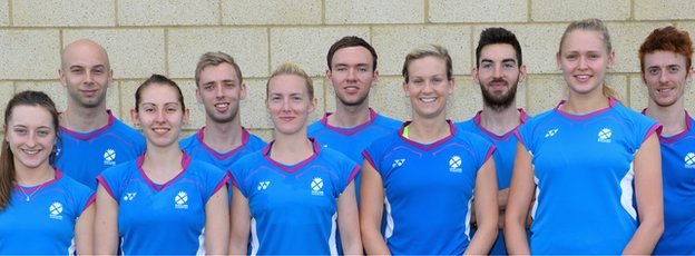 The Scotland badminton team in their Team Scotland outfits: (back ...
